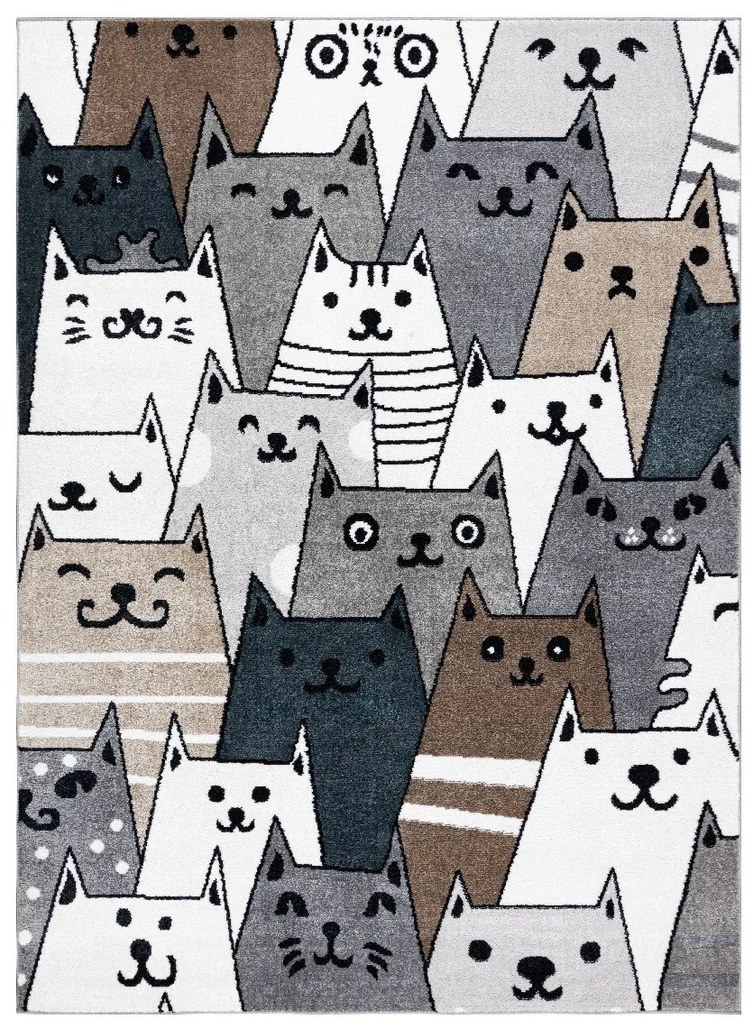 Dywany Łuszczów, Dětský kusový koberec Fun Gatti Cats multi, 140x190, šedá, dětský pokoj