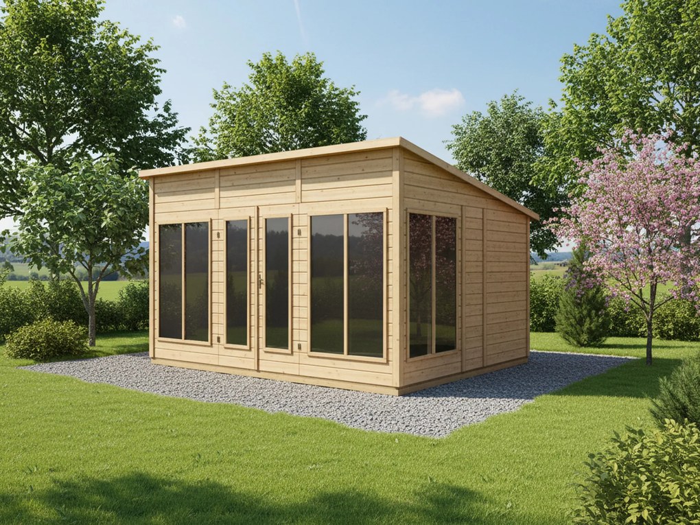 nejzahradnidomek.cz - Dřevěný domek PAMPA XL s pultovou střechou - Premium, barva natur, (3,2 × 3,95 m), R_PAMPA_XL2