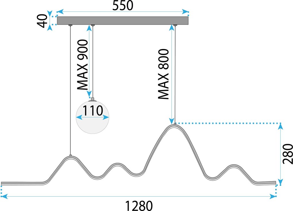 Toolight Toolight, LED závěsné osvětlení 120cm, 36W, 3000K, LHJ033-CP, černá matná, OSW-60020