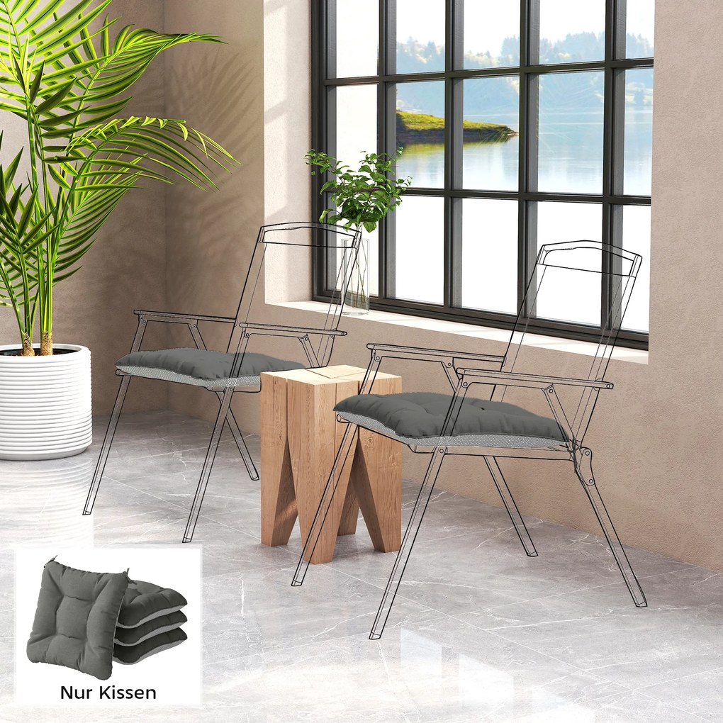 Outsunny sada 4 polštářů na sezení 39,5 x 39,5 x 10 cm Polštář na židli s popruhy, protiskluzová venkovní podložka na sezení v interiéru