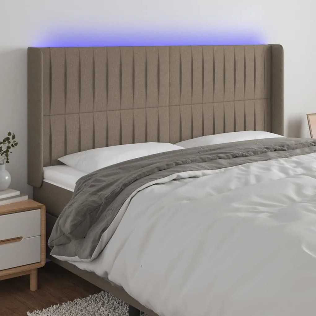 Čelo postele s LED taupe 203 x 16 x 118/128 cm textil 3124312