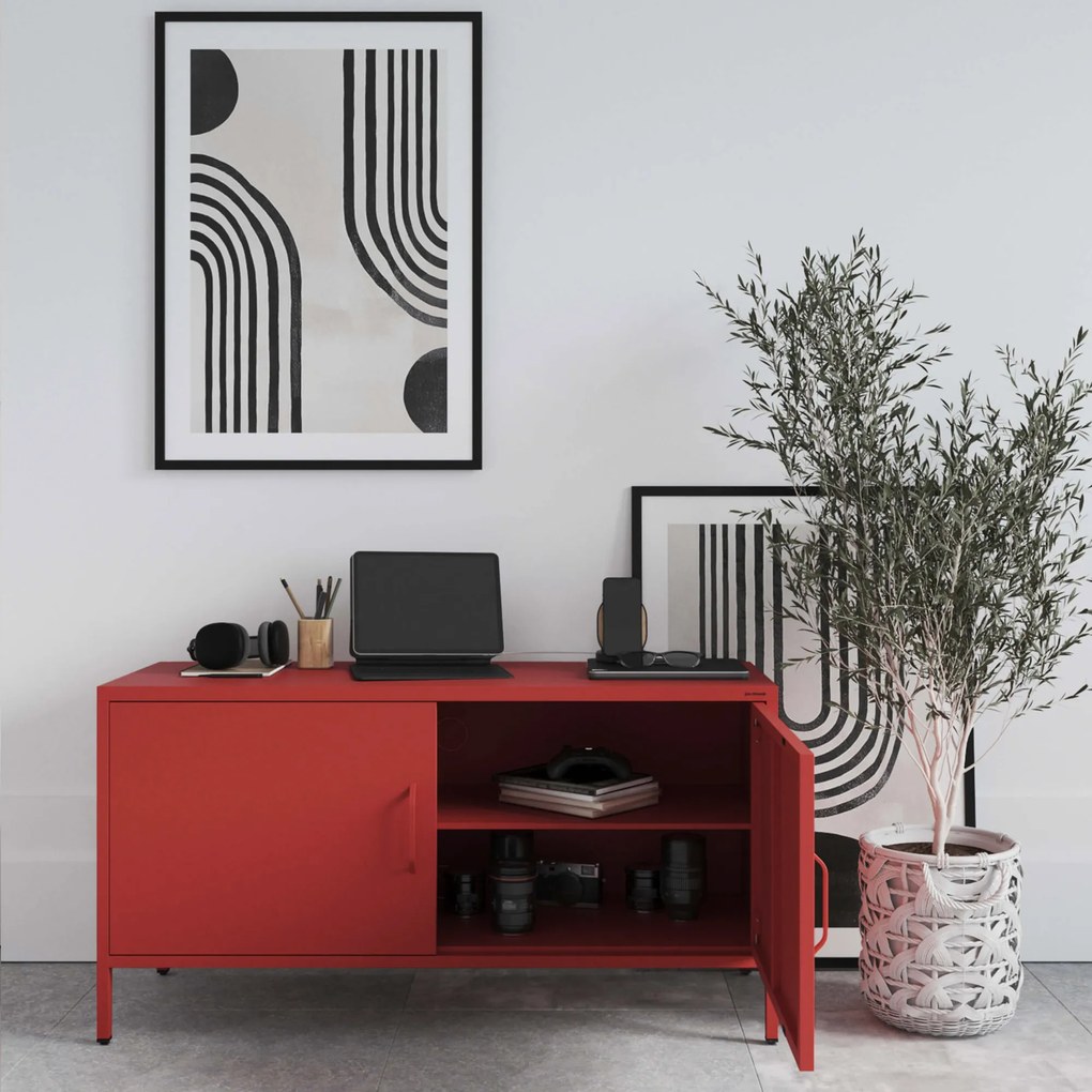 TV skříňka kovová na nožičkách červená, 1150x595x400 mm: ROSA Modern