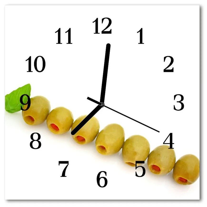 Skleněné hodiny čtvercové olivy 30x30 cm