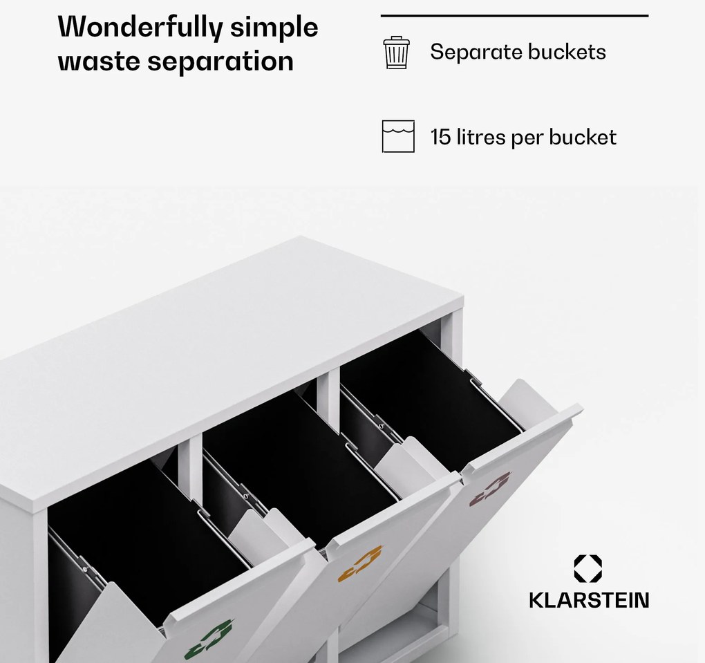 Klarstein Ordnungshüter 3, odpadkový koš, 45 litrů, 3 koše na odpadky, nástěnná instalace