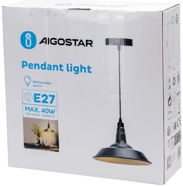 Aigostar - LED Lustr na lanku 1xE27/60W/230V pr. 36 cm černá