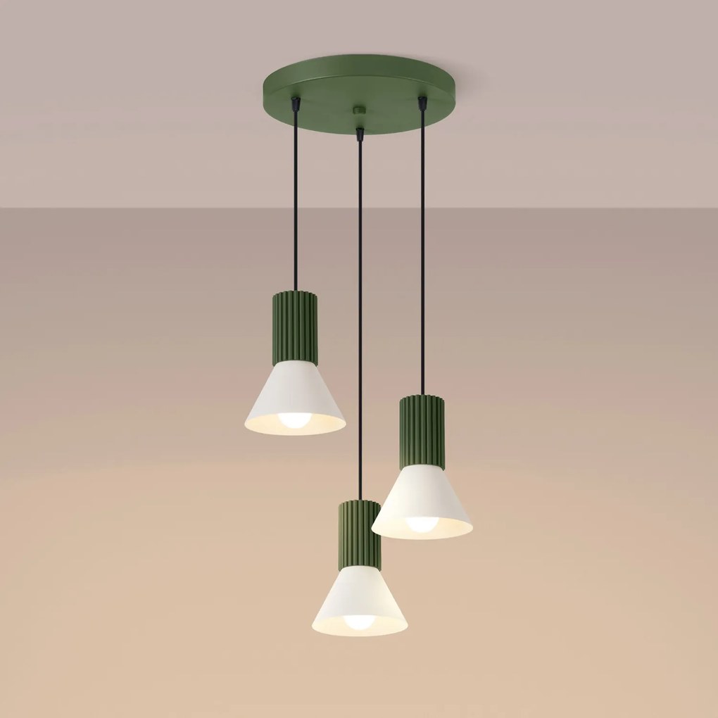 Sollux Lighting Závěsná lampa ESTRIA 3P béžová/olivově zelená