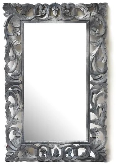 Zrcadlo ve vyřezávaném rámu, stříbro šedé, mango, 57x88x3cm