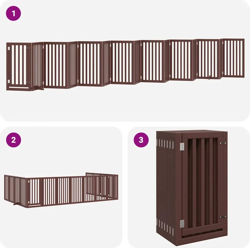 Zábrana pro psy s dvířky skládací 15 panelů hnědá 750 cm topol 3155664