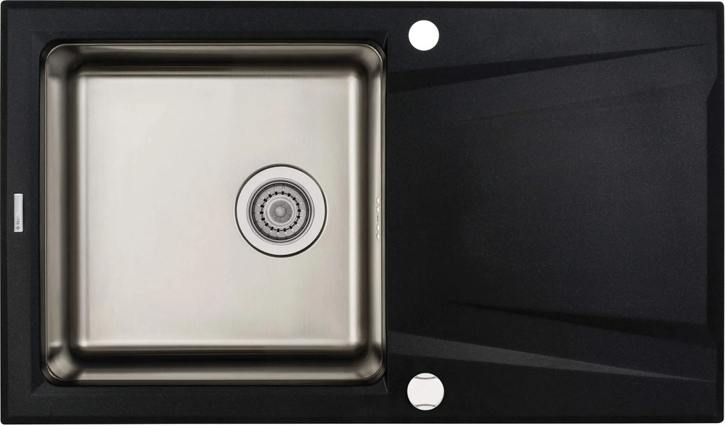 Deante Prime, granitově-nerezový dřez 860x500x220 mm, 3,5" + prostorově úsporný sifon, 1-komorový, grafitová metalíza, ZSR_G113