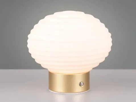 LED stolní lampa nabíjecí Earl 14 cm, bílé sklo