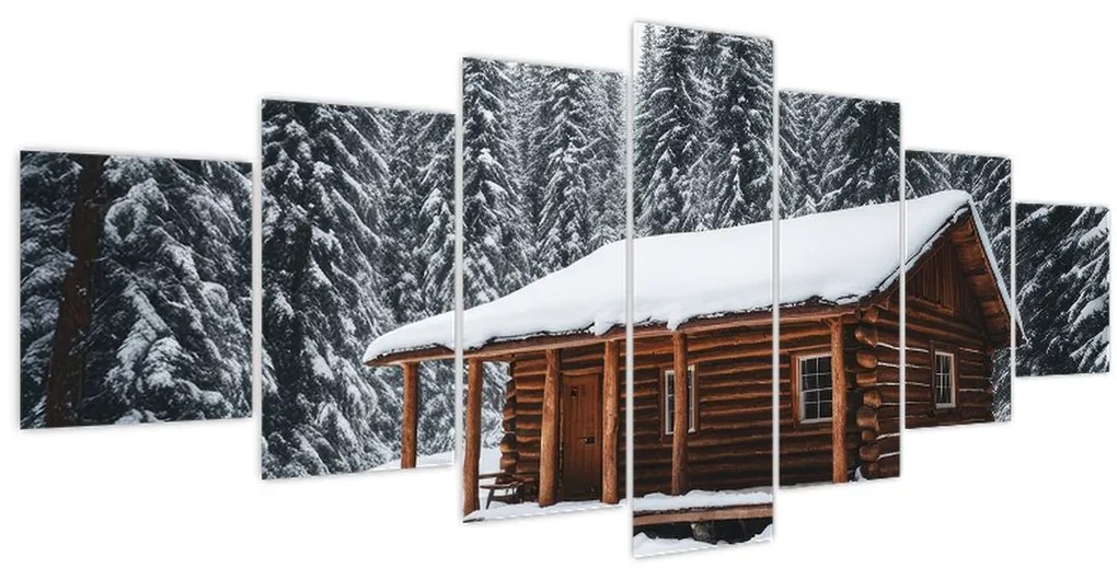 Obraz - Zasněžená chata (210x100 cm)