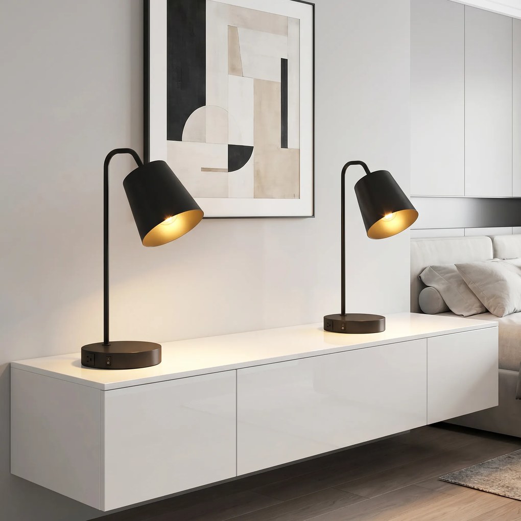HOMCOM Sada stolních lamp, 2 kusy, moderní lampy s USB-A USB-C připojením pro ložnici, obývací pokoj a kancelář, černé