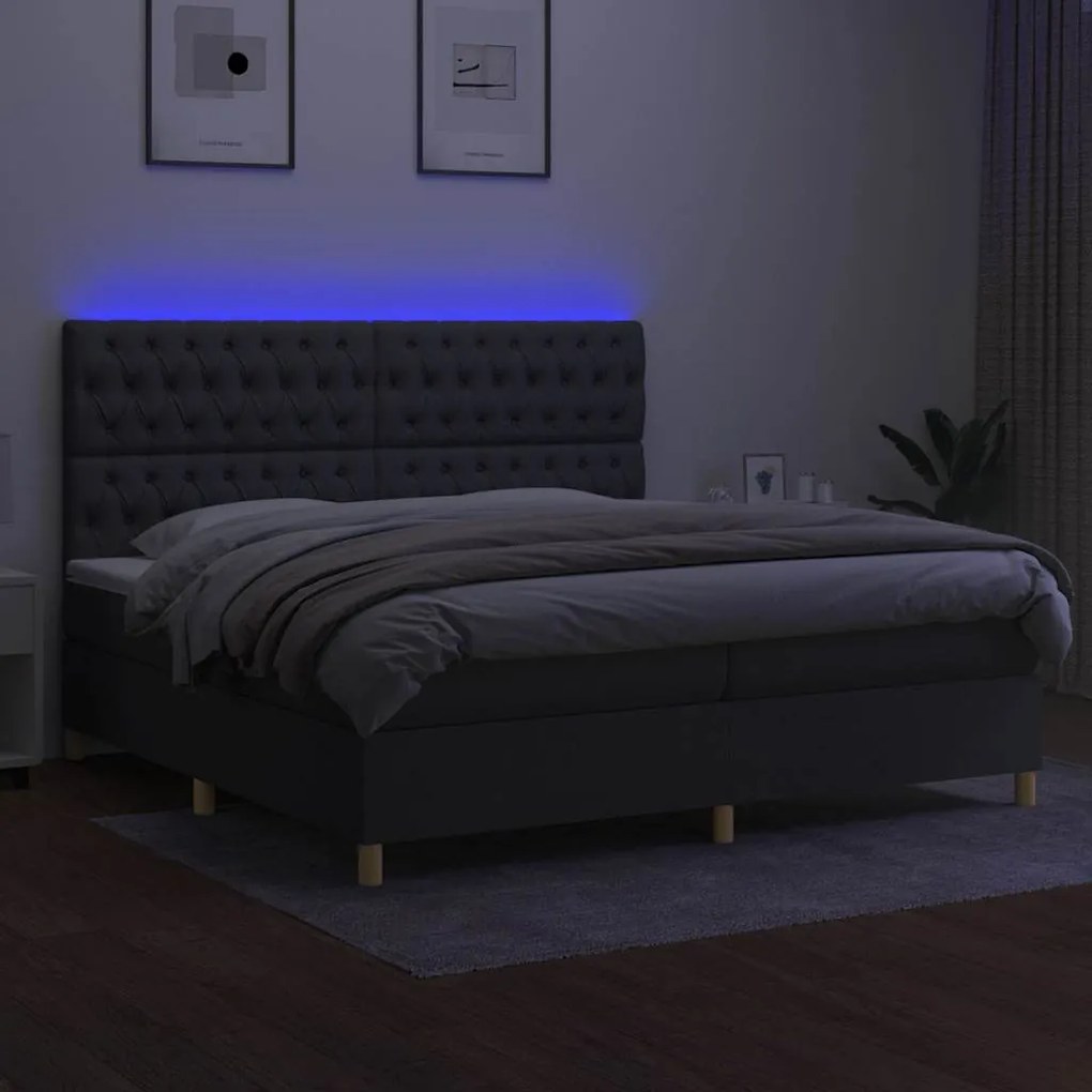 Box spring postel s matrací a LED tmavě šedá 200x200 cm textil 3135702