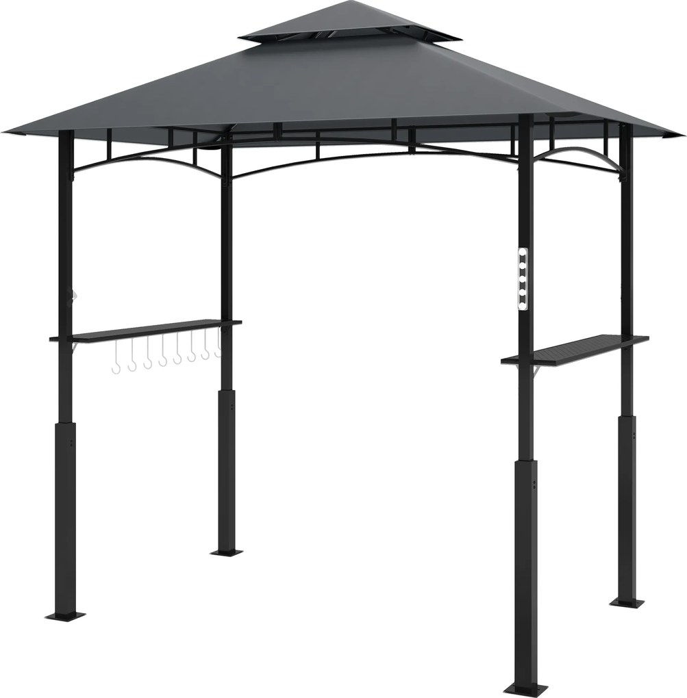 Grilovací pavilon Outsunny s LED 243 x 148 x 248 cm Voděodolný a nehořlavý zahradní pavilon s dvojitou střechou, postranními policemi, altánem s UV oc