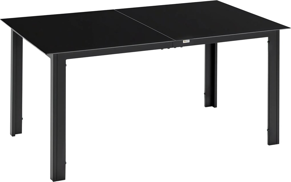 Zahradní stůl Outsunny pro 6 osob, jídelní stůl se skleněnou deskou, 150 x 90 x 74 cm, černý stůl na zahradu a balkon | Aosom.de