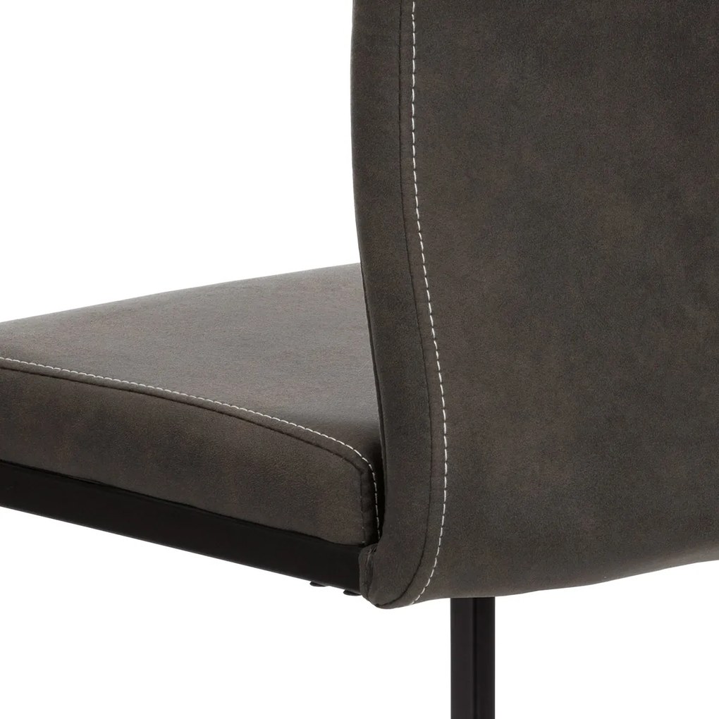 AUTRONIC Jídelní židle, šedá látka v dekoru vintage kůže, bílé prošití, kov - černý lak DCL-413 GREY3