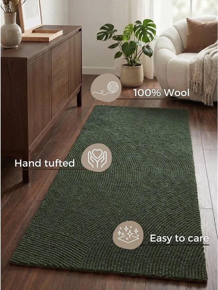 Tmavě zelený ručně tkaný vlněný běhoun 80x200 cm Calmio – Hanse Home