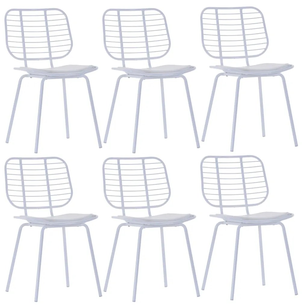 276234 vidaXL Jídelní židle se sedáky z umělé kůže 6 ks bílé ocelové