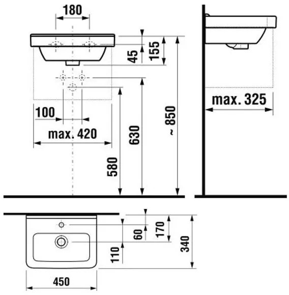 Jika Cubito Pure Umývátko 45x34, bílé H8114220001041