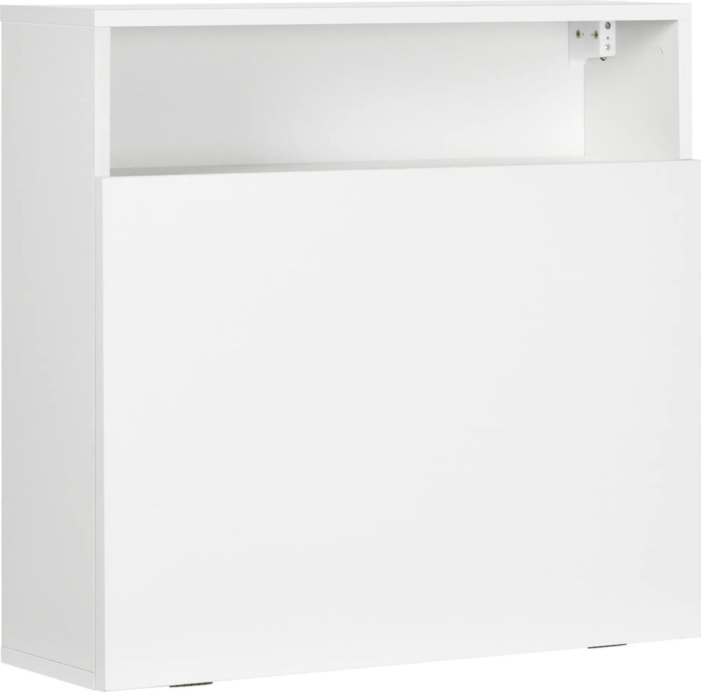 HOMCOM Moderní nástěnný skládací stůl s úložnými policemi, nosnost 40 kg, pro ložnici, obývací pokoj, kancelář 64x20x60 cm Bílý