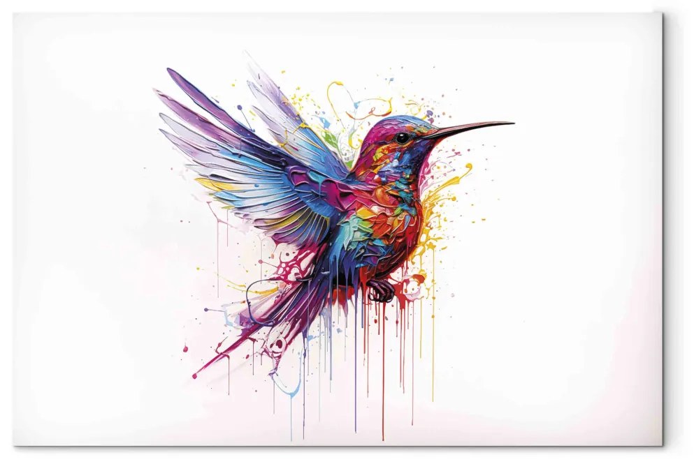 Obraz Painting Bird - Composition With Hummingbird and Paint on White Background