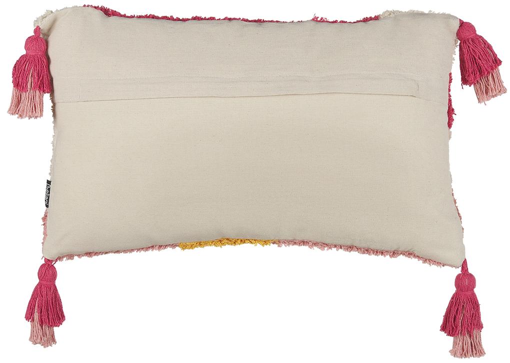 Všívaný bavlněný polštář se střapci 30 x 50 cm růžový/bílý ACTAEA Beliani