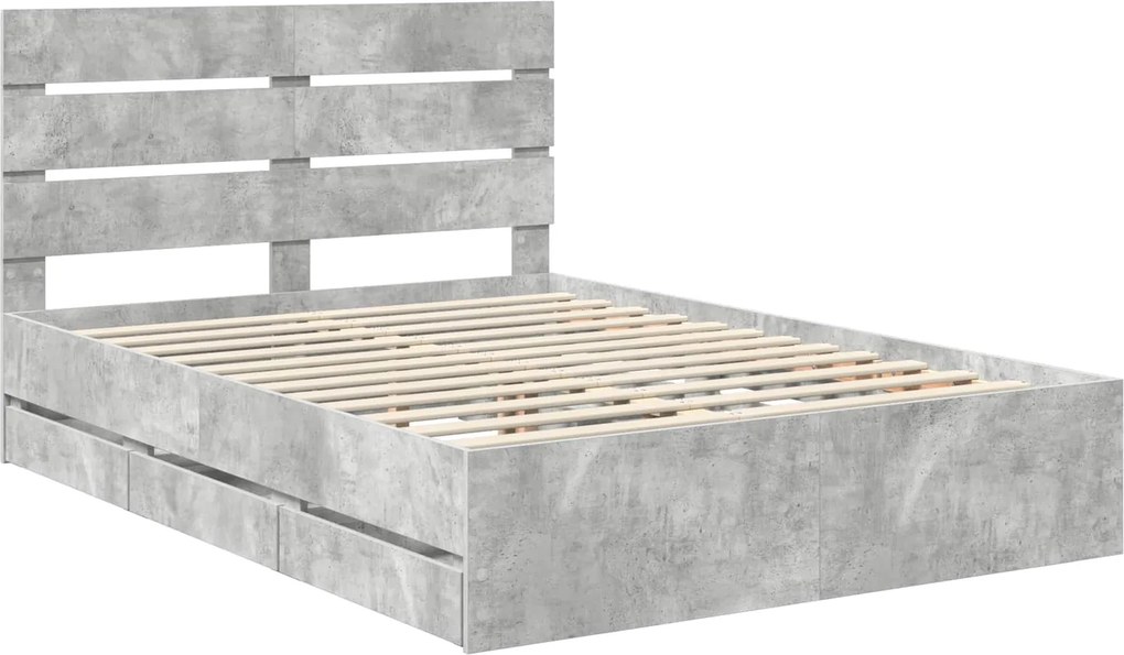 Rám postele s čelo Betonově šedá 150 x 200 cm Inženýrské dřevo 3411825