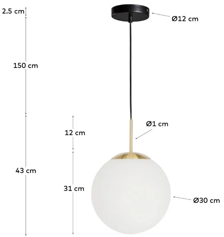 Bílé skleněné závěsně světlo Kave Home Mahala 43 cm