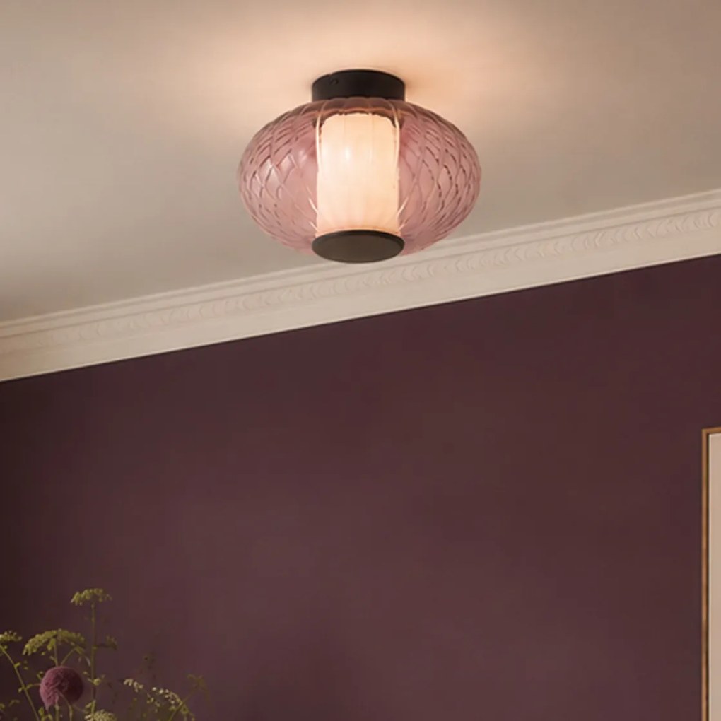 Designové stropní svítidlo černé 28 cm s fialovým sklem vč. LED 3-stupňové stmívatelné - Margherite