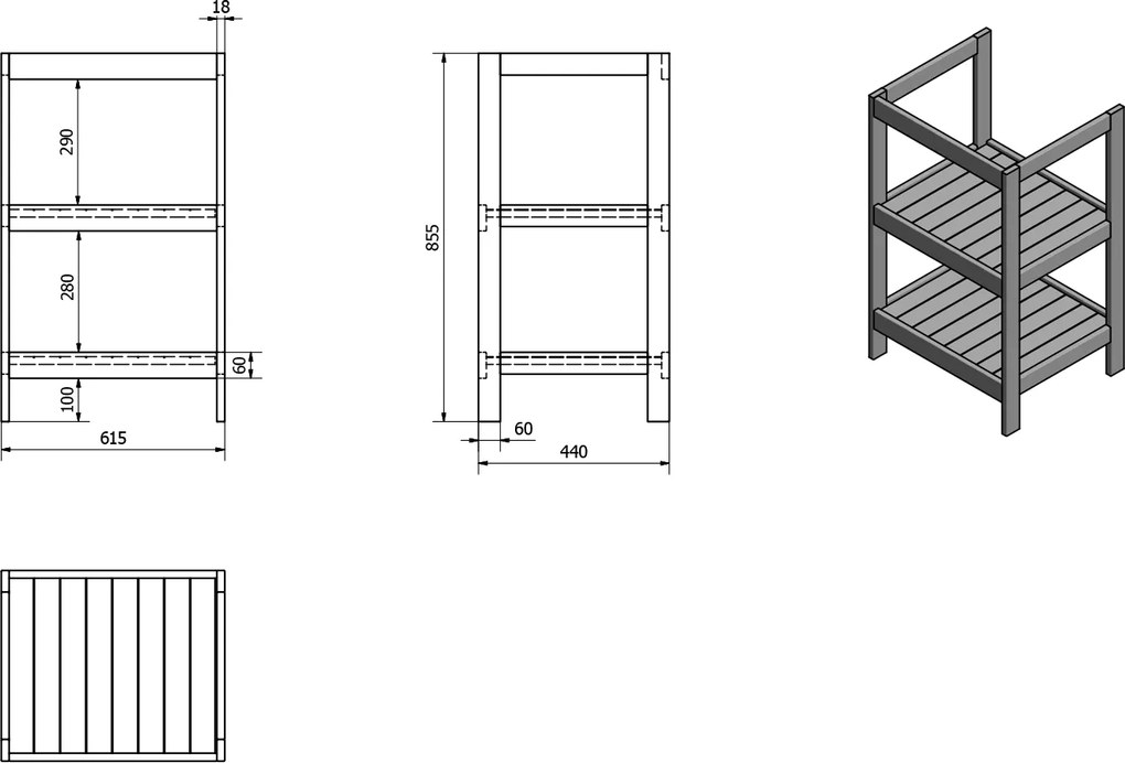 Aqualine Etide ET610 policová umyvadlová skříňka  61,5 x 85 x 44 cm bílá mat