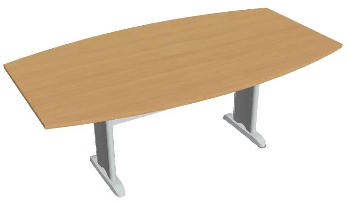 Stůl jednací sud 200 cm - Hobis Cross CJ 200 Dekor stolové desky: buk, Dekor lamino podnože: šedá, Barva nohou: Stříbrná