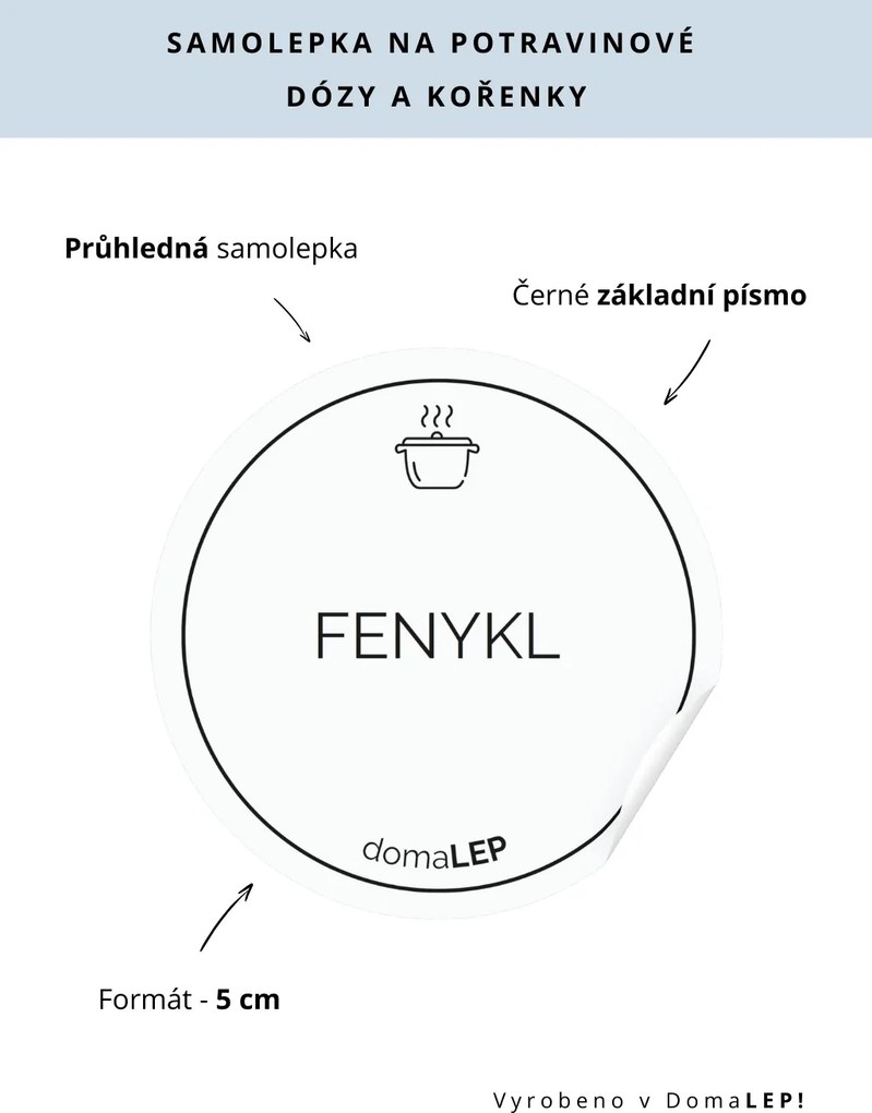 Samolepka na kořenky FENYKL průhledná 5 cm základní písmo