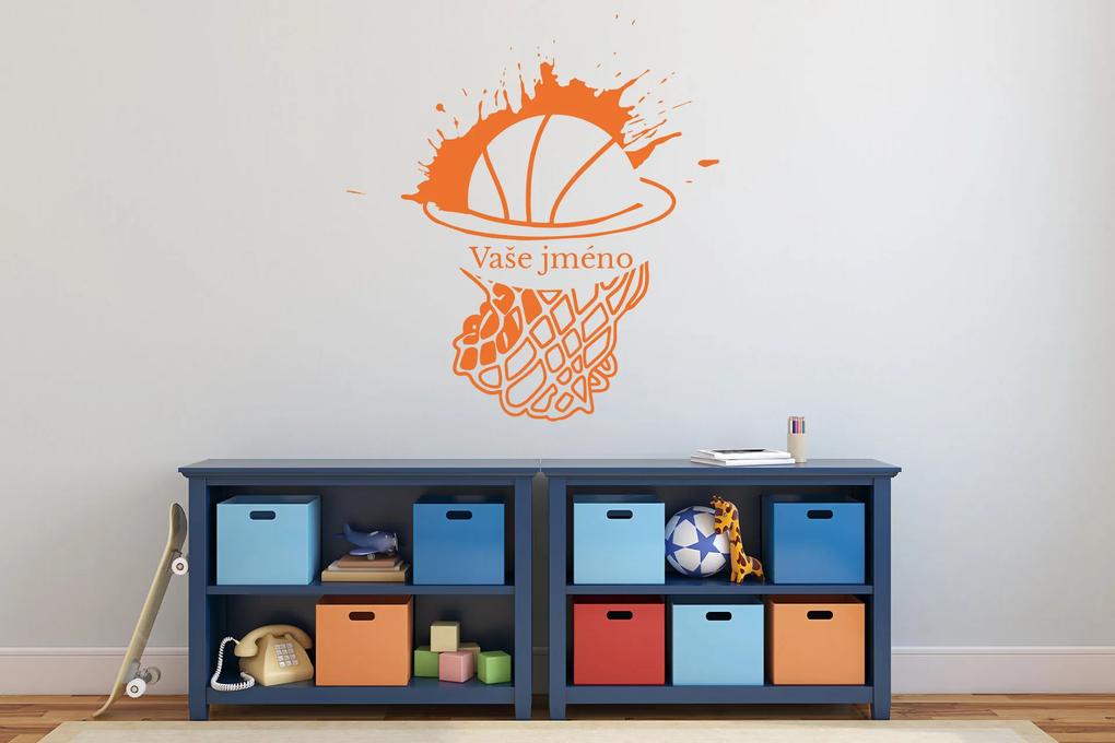 Lepy.cz Samolepka na zeď Basketball - Koš + Vaše jméno Velikost (šířka x výška): 45x49cm, Barevná varianta: Pastelová oranžová