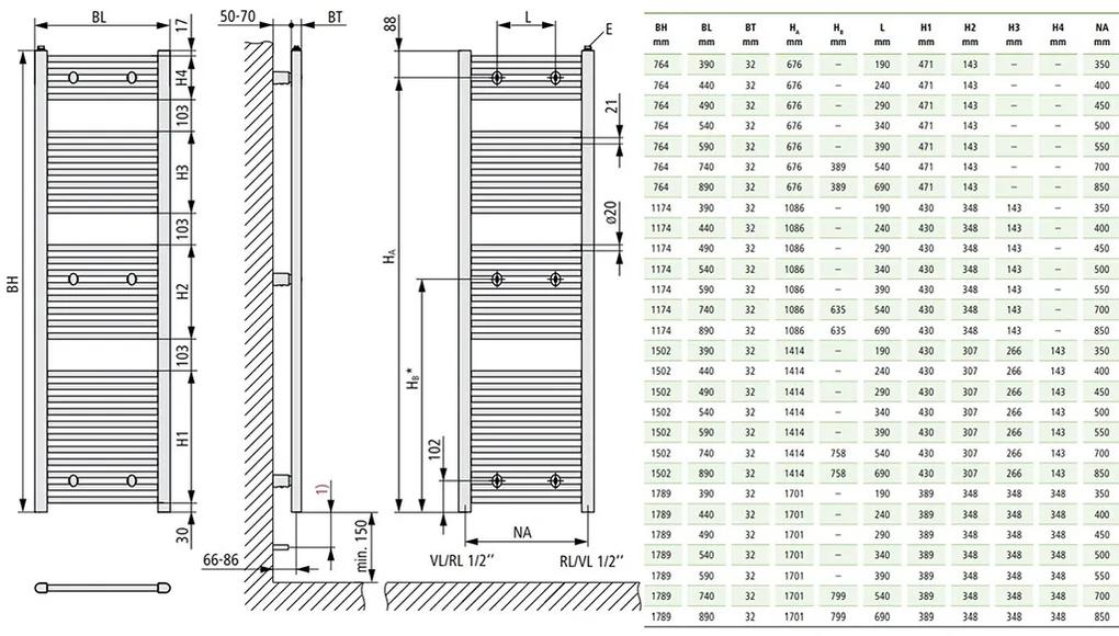 Kermi B20-S koupelnový radiátor 1174 x 540 mm, rovný, bílá LS0101200552XXK