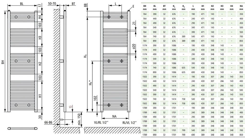 Kermi B20-S koupelnový radiátor 764 x 540 mm, rovný, bílá LS0100800552XXK