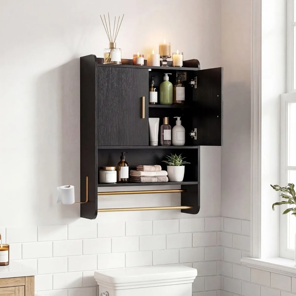 Costway Závěsná koupelnová skříňka 2 dveře police držák na – 55 x20 x80 cm