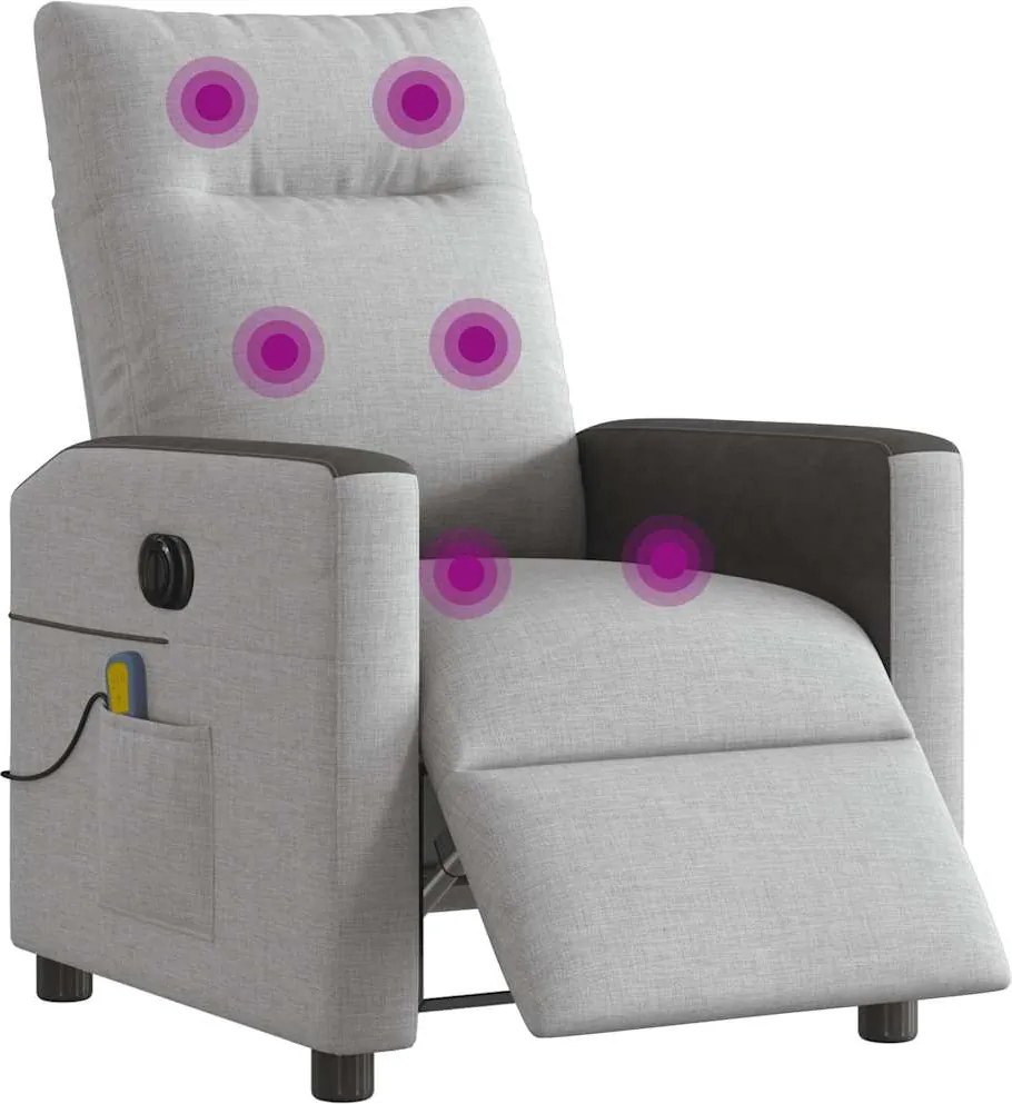 Elektrické masážní polohovací křeslo obláčkově šedé textil 3324044