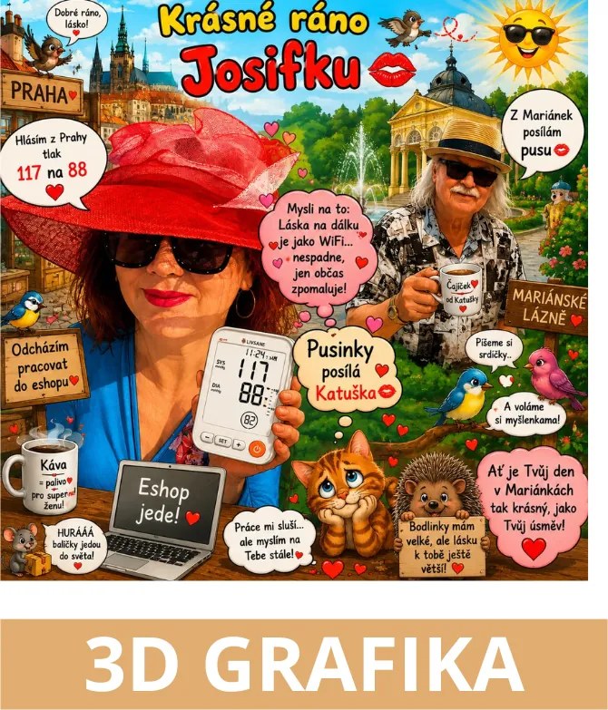 Srdcem darované Veselá osobní ilustrace na přání – Tištěný plakát A3 Varianta grafického zpracování:: 3D grafika