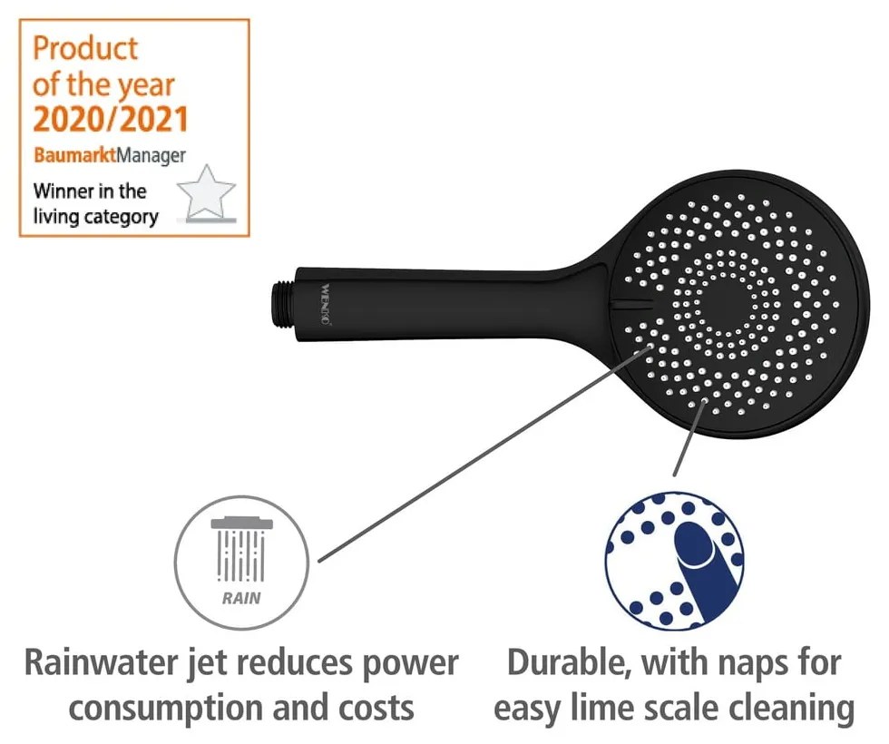 Černý sprchový set z nerezové oceli 120 cm Water Saving – Wenko