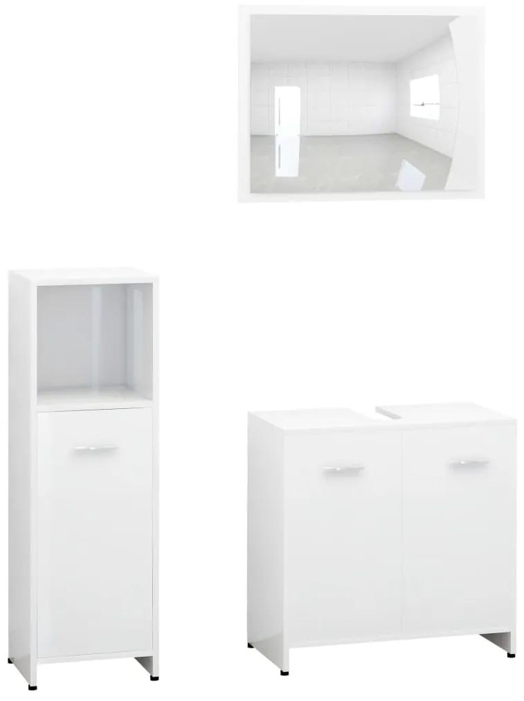vidaXL 3dílný set koupelnového nábytku bílý vysoký lesk dřevotříska