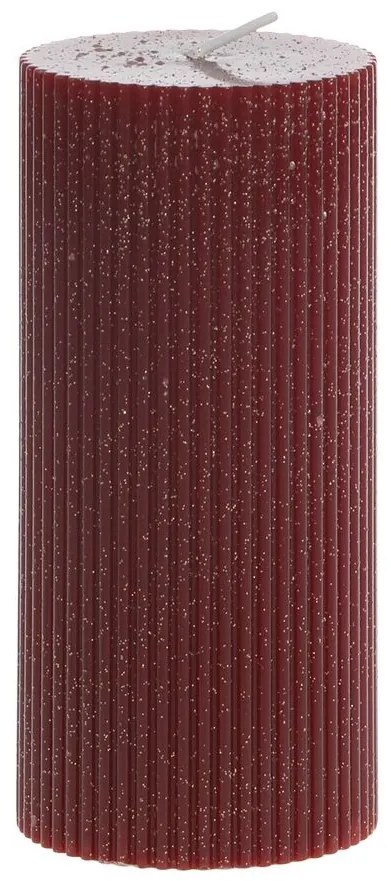 Červená široká svíčka s drážkami a třpytkami Macon - Ø 7*15cm / 64h