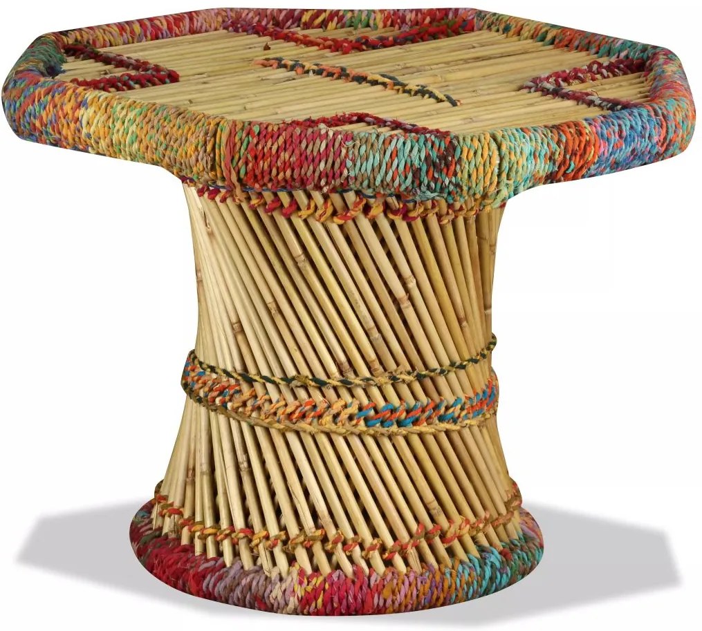 Konferenční stolek - bambus s látkou chindi | vícebarevný