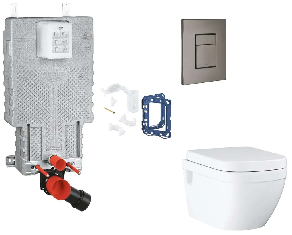 Grohe Uniset - Set předstěnové instalace, klozetu, sedátka SoftClose, tlačítka Skate Cosmopolitan a sady pro vhazování tablet, kartáčovaný Hard Graphite SANI15BB5118