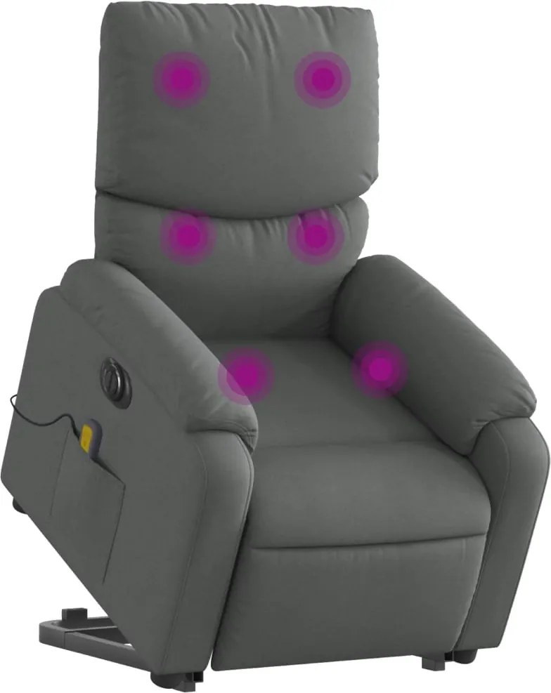 Elektrické zvedací masážní polohovací křeslo tmavě šedé textil 3204861