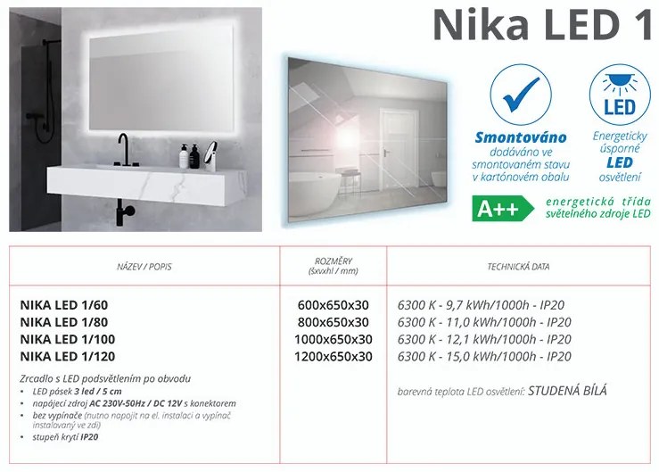 A-Interiéry Zrcadlo závěsné s LED podsvětlením Nika LED 1/80 - nika led 1-80