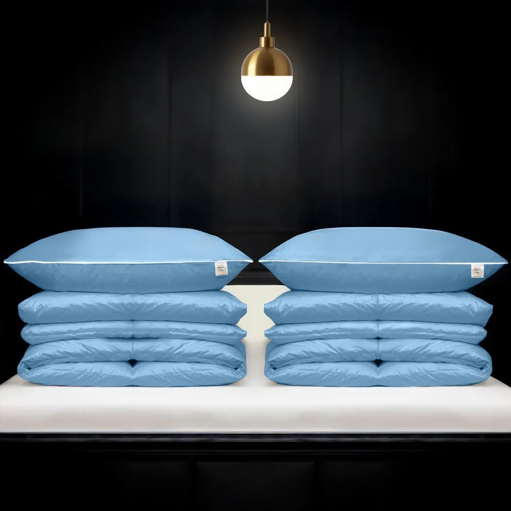 Set CLASSIC 2x péřový polštář, 2x péřová přikrývka: Modrá 2x 70x90cm, 2x 140x200cm