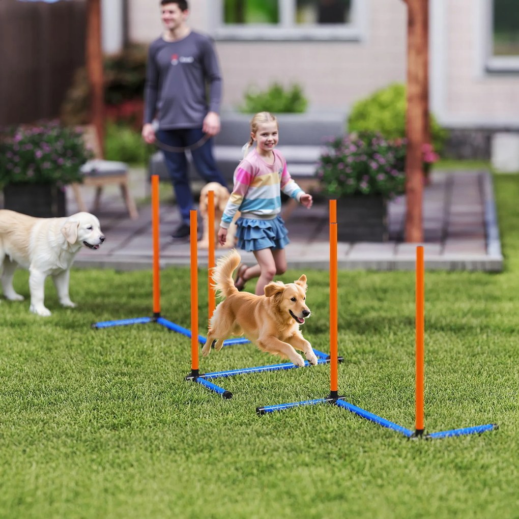 PawHut Agility set pro psy 3dílné agility vybavení se slalomovými tyčemi Taška na přenášení Výcviková sada pro všechny velikosti psů Oranžová barva