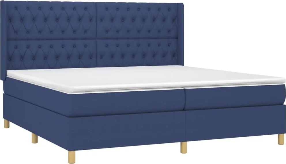 Box spring postel s matrací a LED modrá 200x200 cm textil 3139147