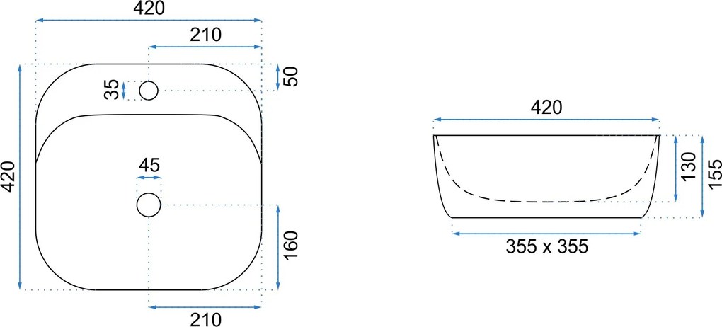 Rea Luiza umyvadlo, 43 x 43 cm, šedá matná, REA-U9610