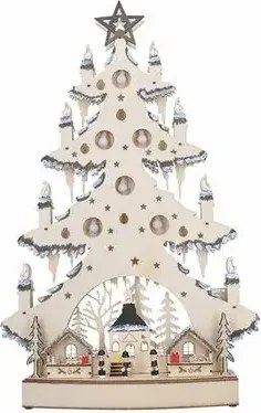 Solight 1V282 LED dřevěný vánoční stromek s dekoracemi / 23x LED / 2x